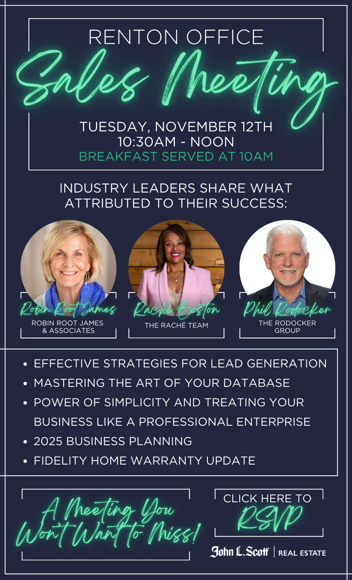 RENTON OFFICE SALES MEETING - John L. Scott Kent-Renton Training Calendars